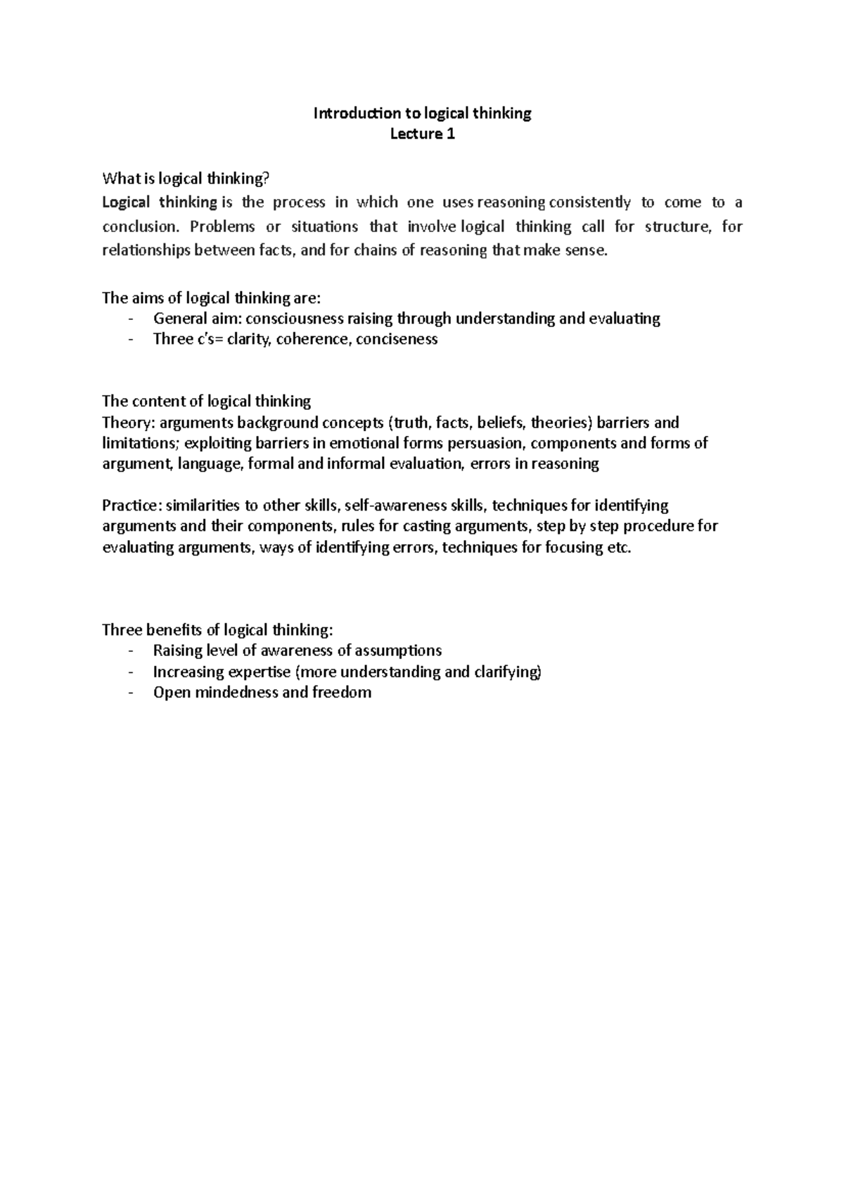 Lecture One For Introduction To Logical Thinking Introduction To 5672