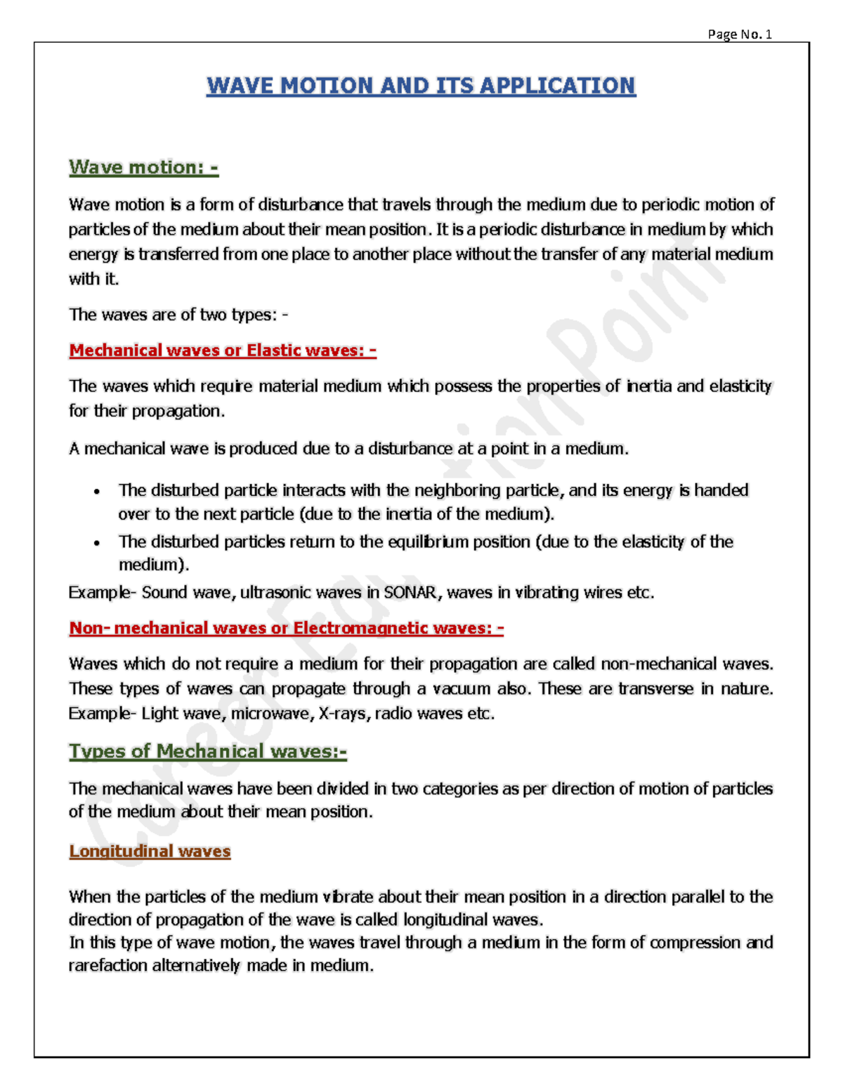Wave Motion And Its Applications Wave Motion And Its Application Wave
