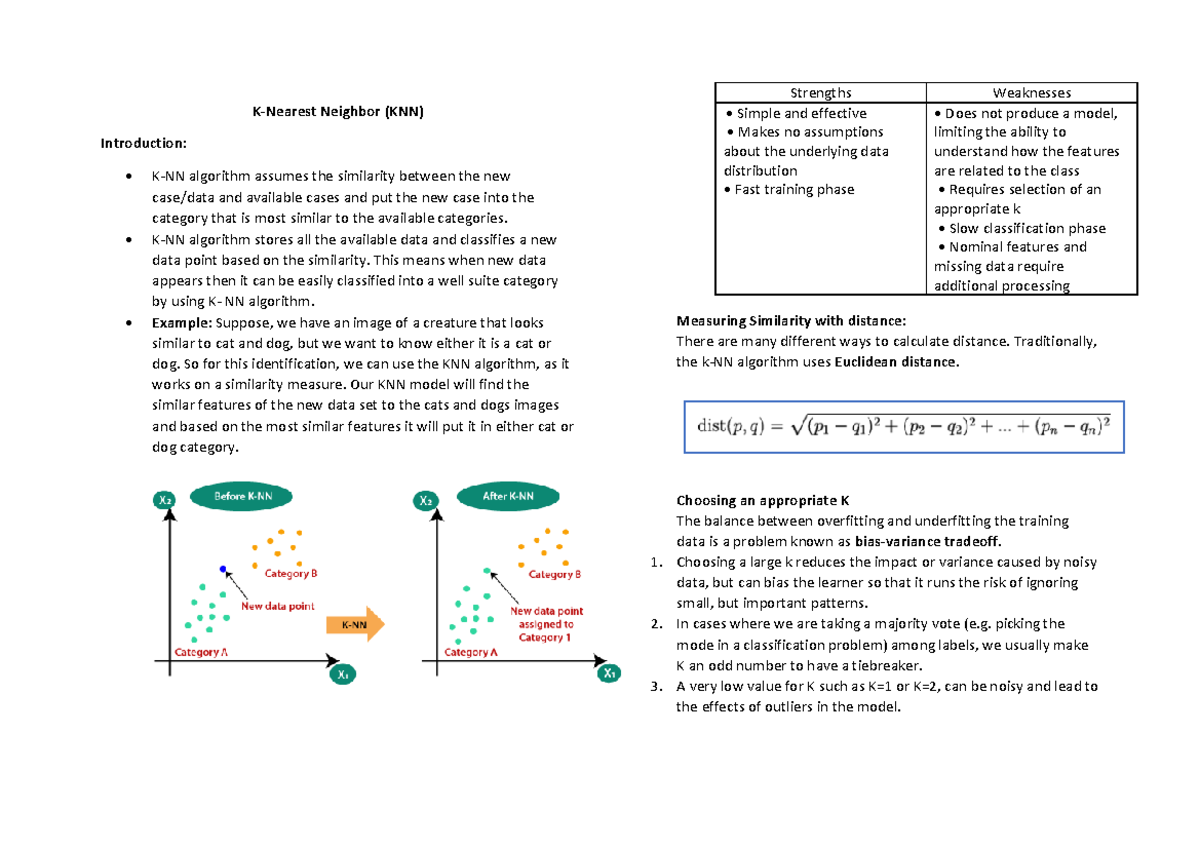 Data mining resume - notes - K-Nearest Neighbor (KNN) Introduction: K ...