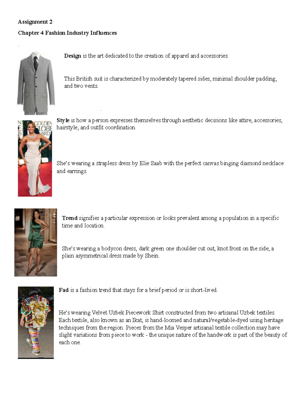 CLTX 2420 Assignment 2 Chapters 4 5 6 - Assignment 2 Chapter 4 Fashion ...