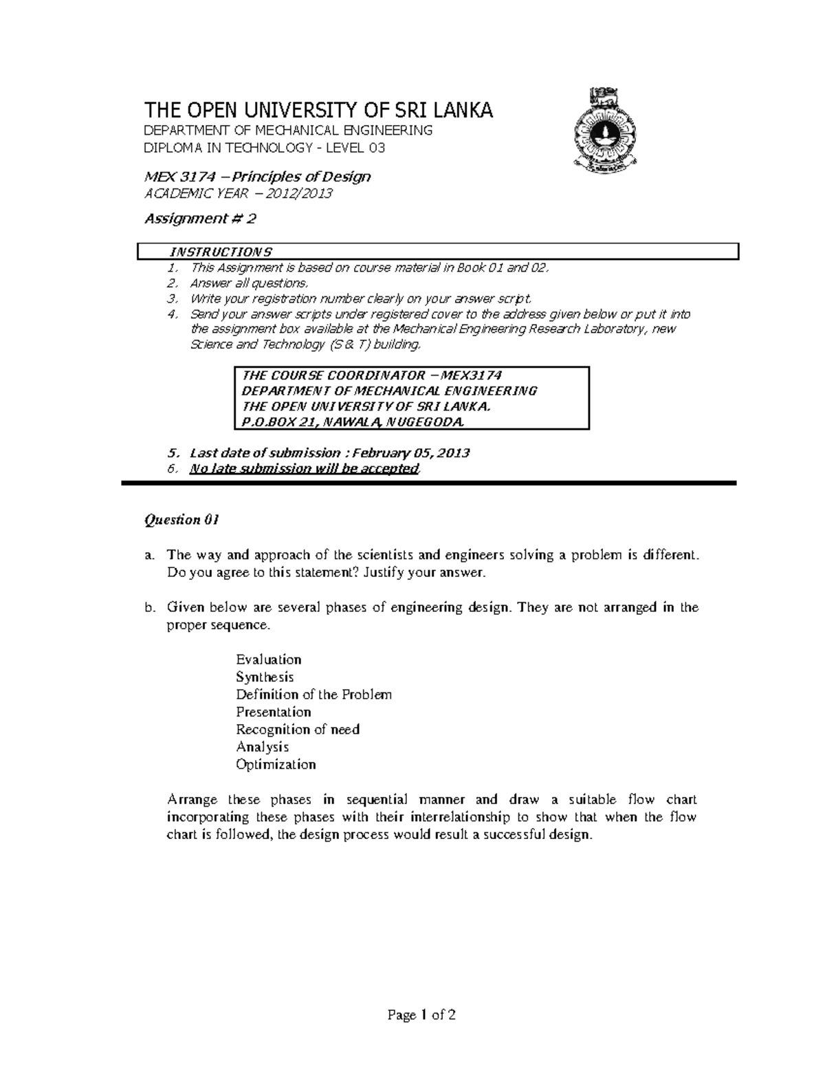 Assignment 2 -2012-2013 - Page 1 of 2 - Studocu