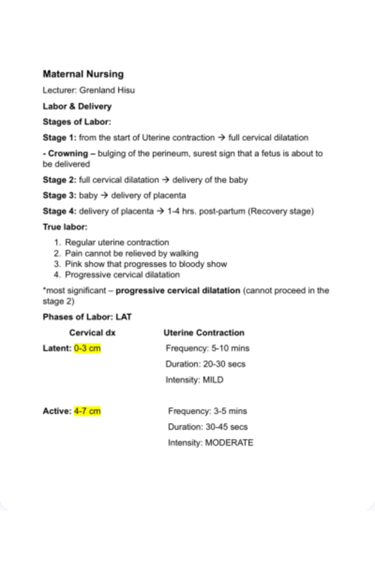 OB lecture sir hisu - Note on Obstetrict Nursing - Maternal Nursing ...