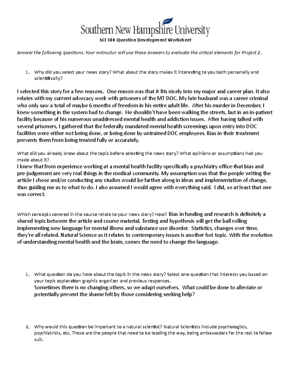 Natural Science Question Development Final Draft - SCI100 - SNHU - Studocu