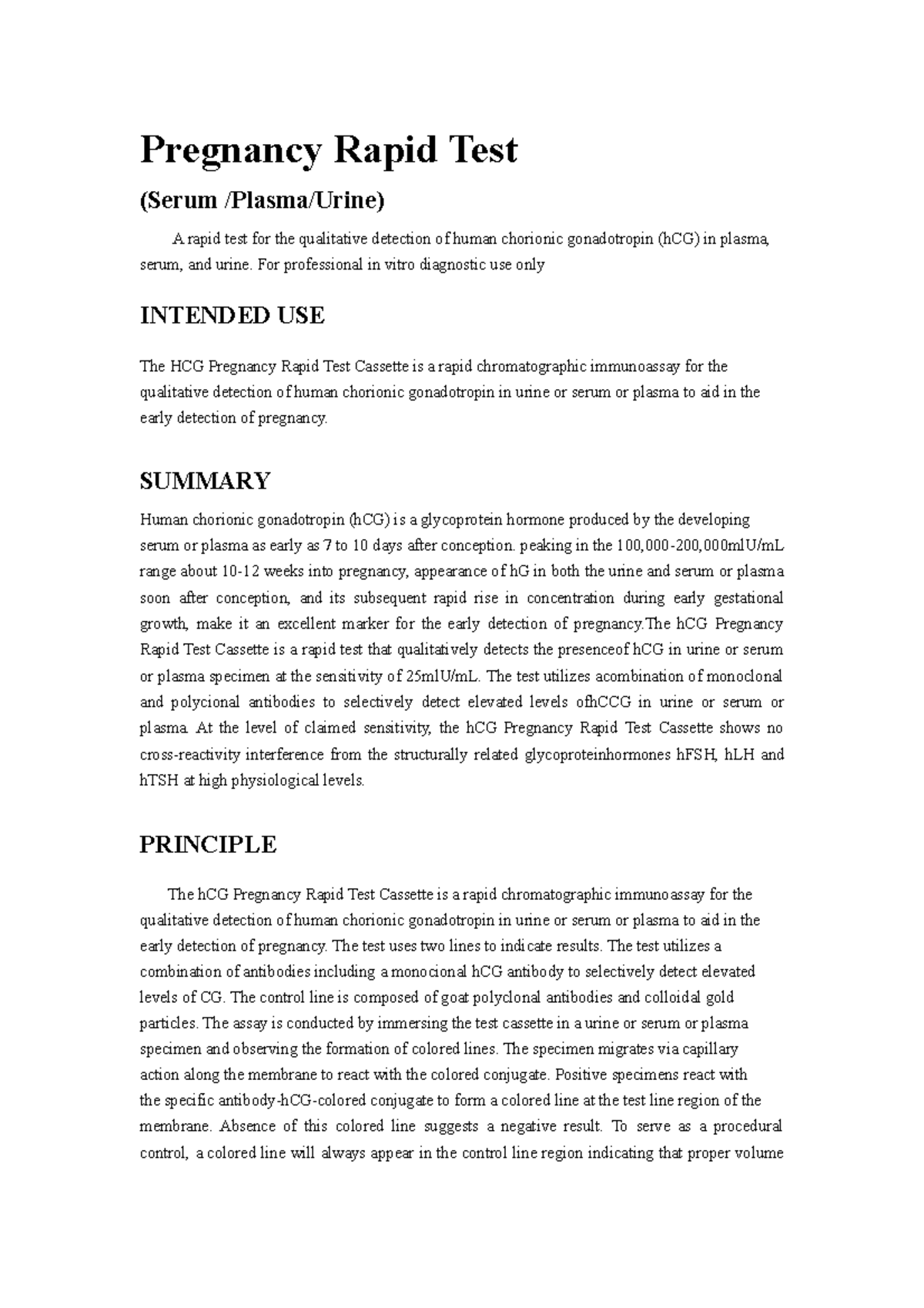 Pregnancy test - lab procedures - Pregnancy Rapid Test (Serum /Plasma ...