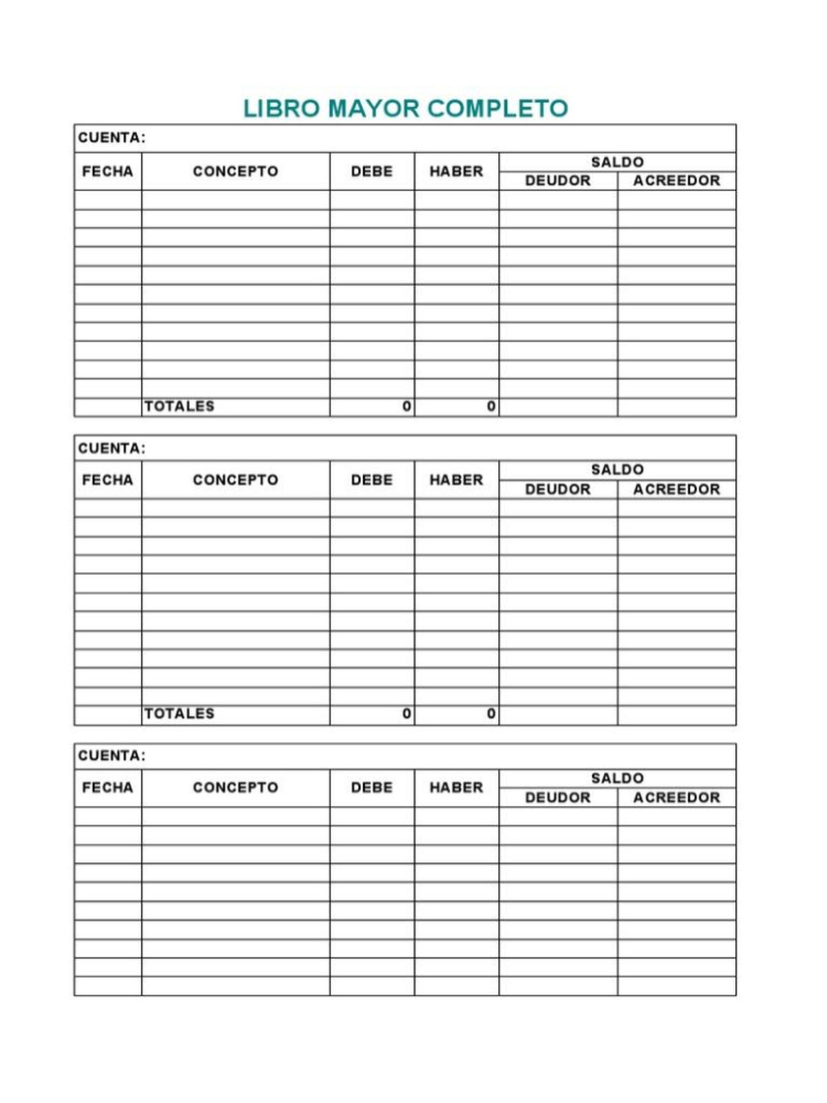 Libro Mayor - Plantilla par impresion de costos y presupuestos ...