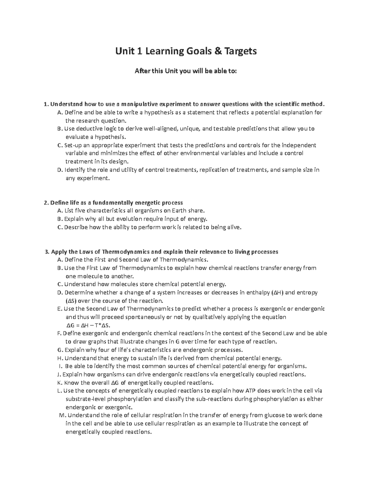 Unit 1 Learning Goals - Unit 1 Learning Goals & Targets After this Unit ...