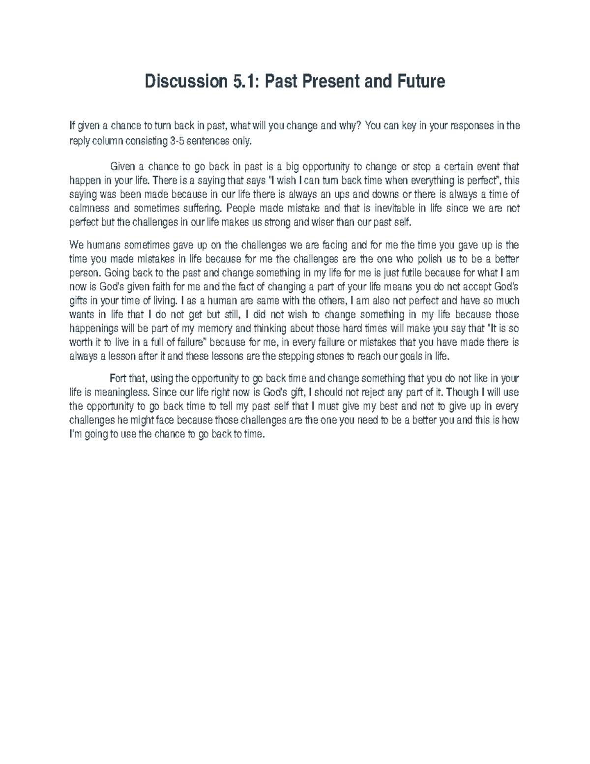 Discussion 5.1 Past Present and Future - Understanding The Self - TIP ...