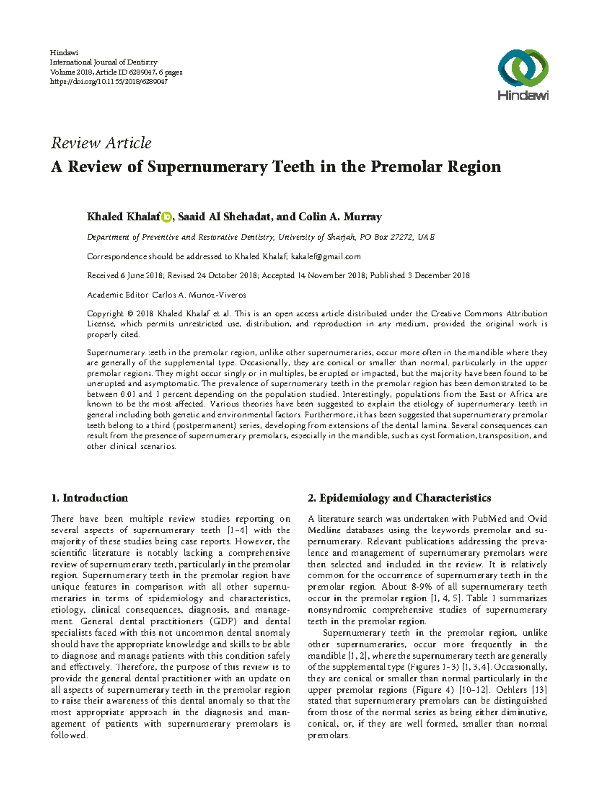 PM supernumerarios - Review Article A Review of Supernumerary Teeth in ...