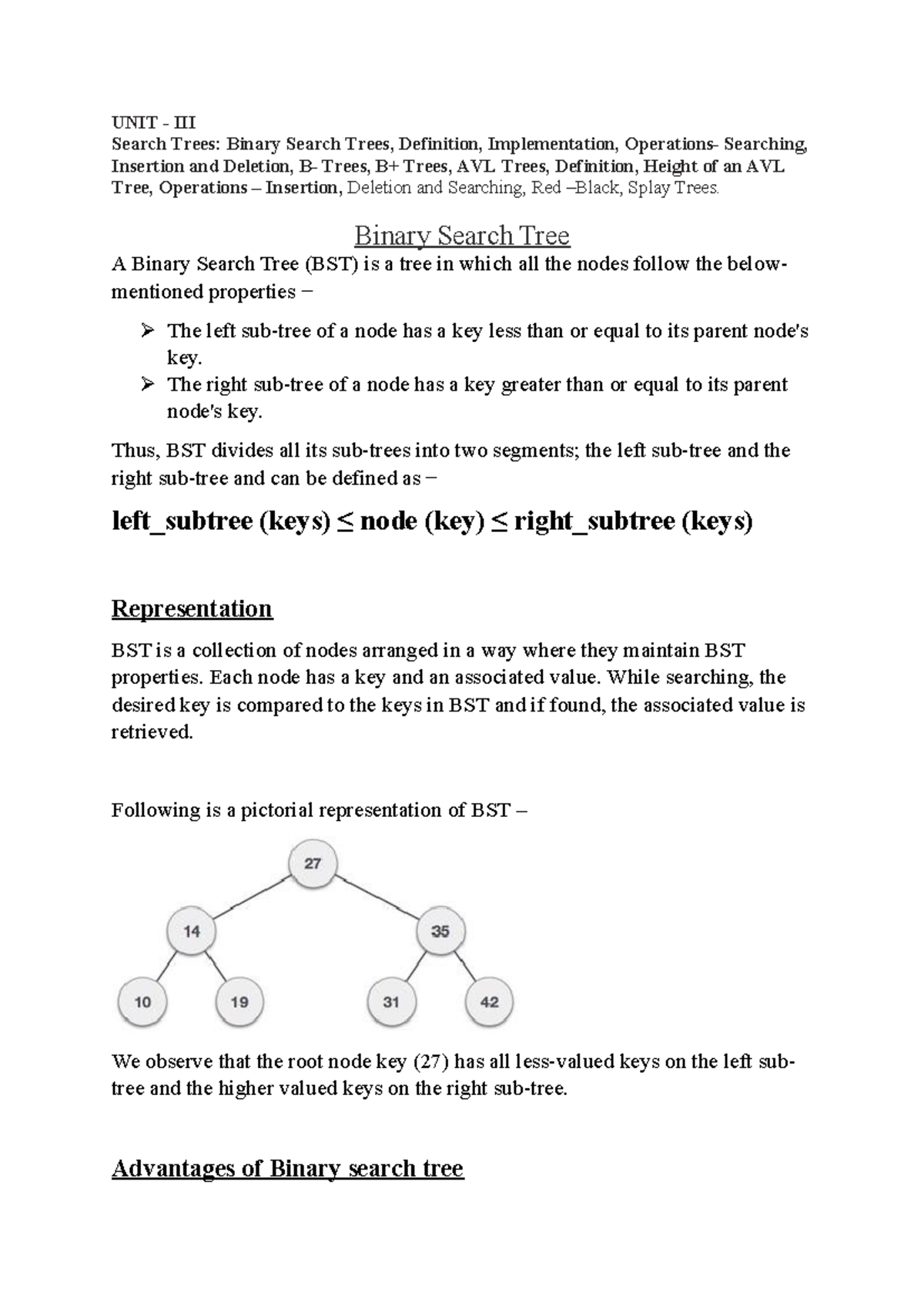 UNIT-III - DATA STRUCTURES - ####### UNIT - III ####### Search Trees: Binary Search Trees, - Studocu
