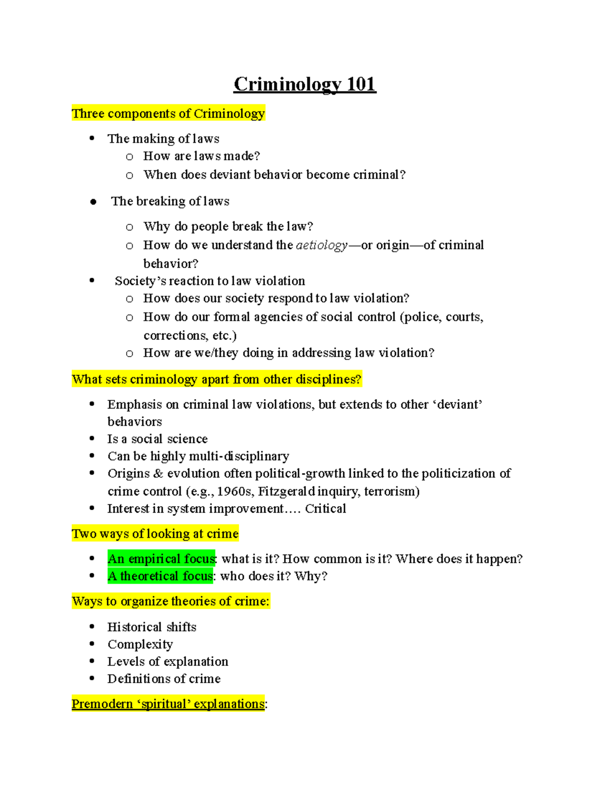Criminology 101 - intro - Criminology 101 Three components of ...