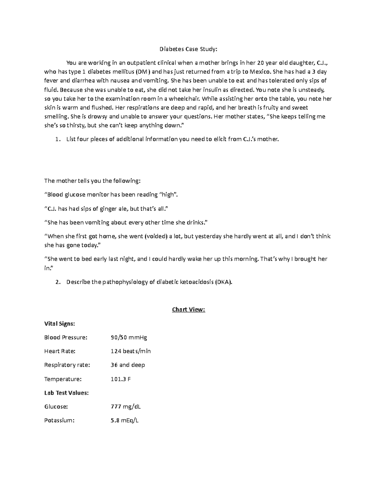 DM & DKA Case Study Key - Diabetes Case Study: You are working in an ...