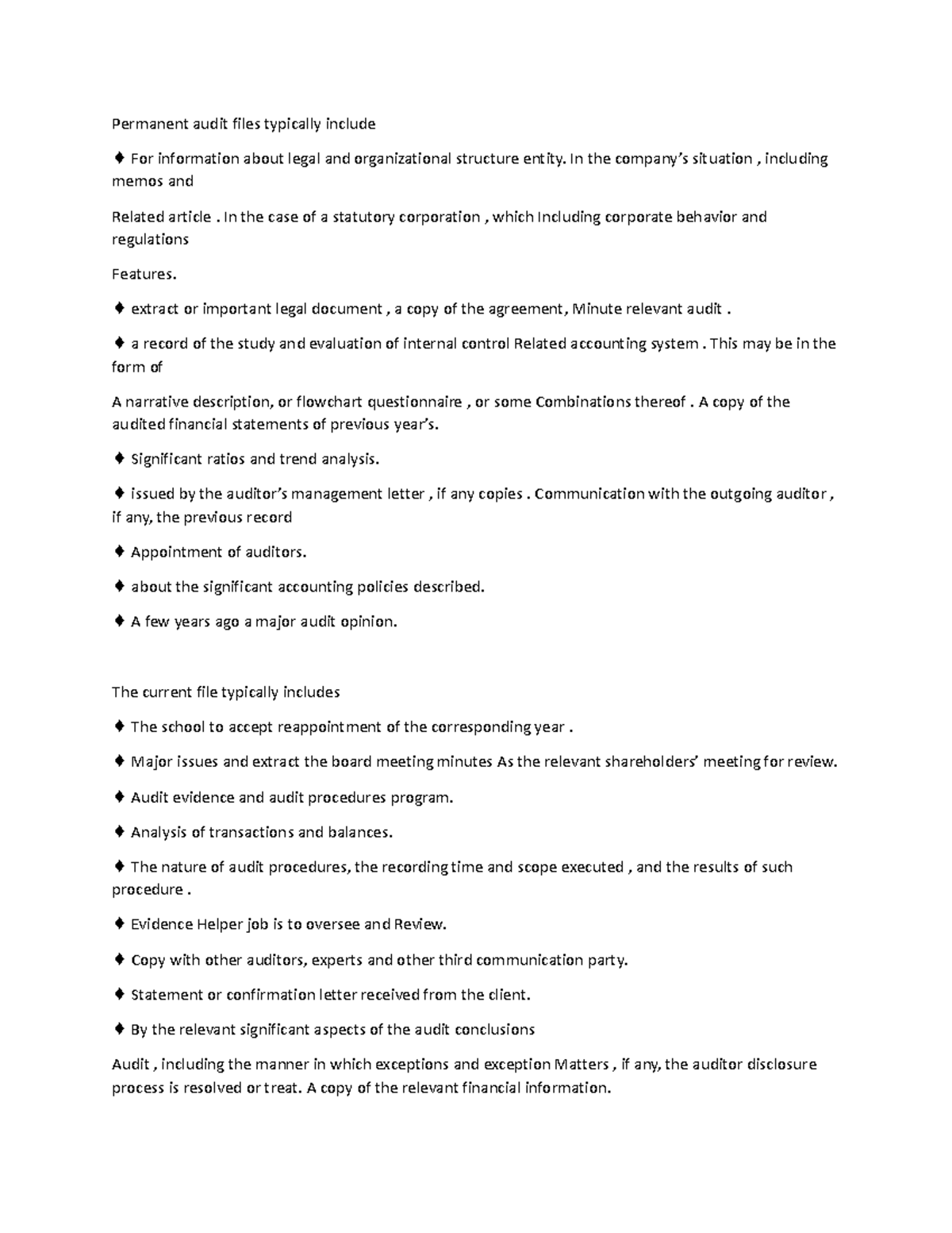 Permanent audit files - notes - Permanent audit files typically include ...