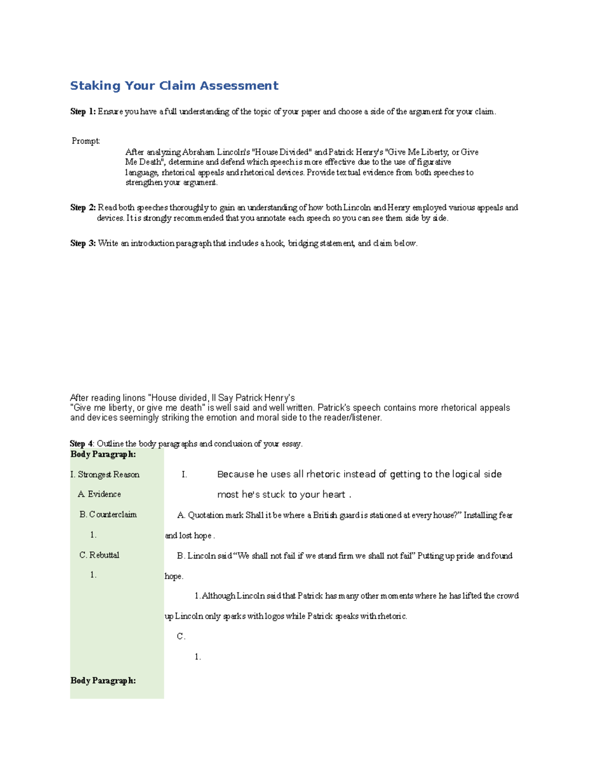 Staking your claim - Staking Your Claim Assessment Step 1: Ensure you ...
