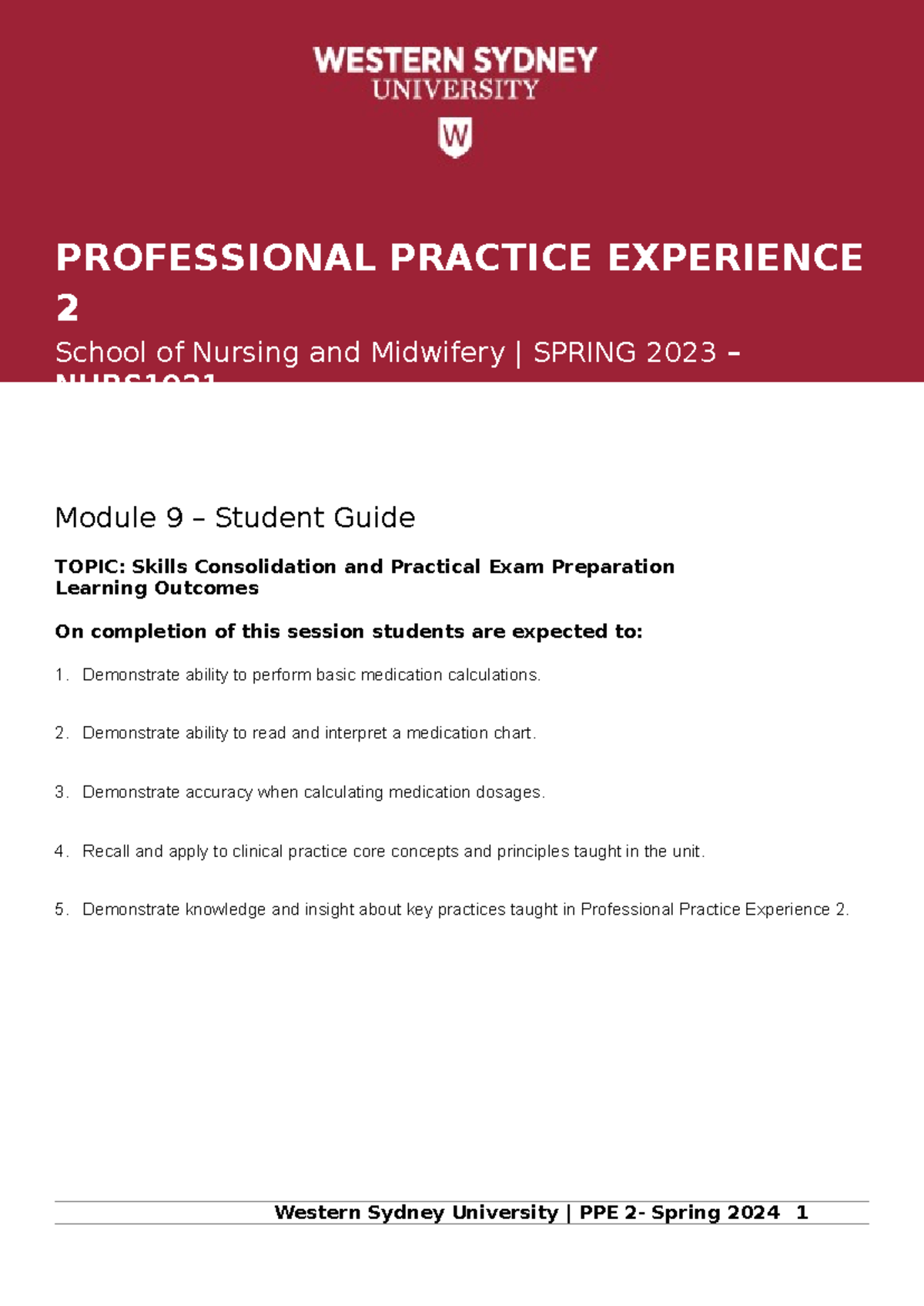 Module 9 Student Guide PPE2 - PROFESSIONAL PRACTICE EXPERIENCE 2 School ...