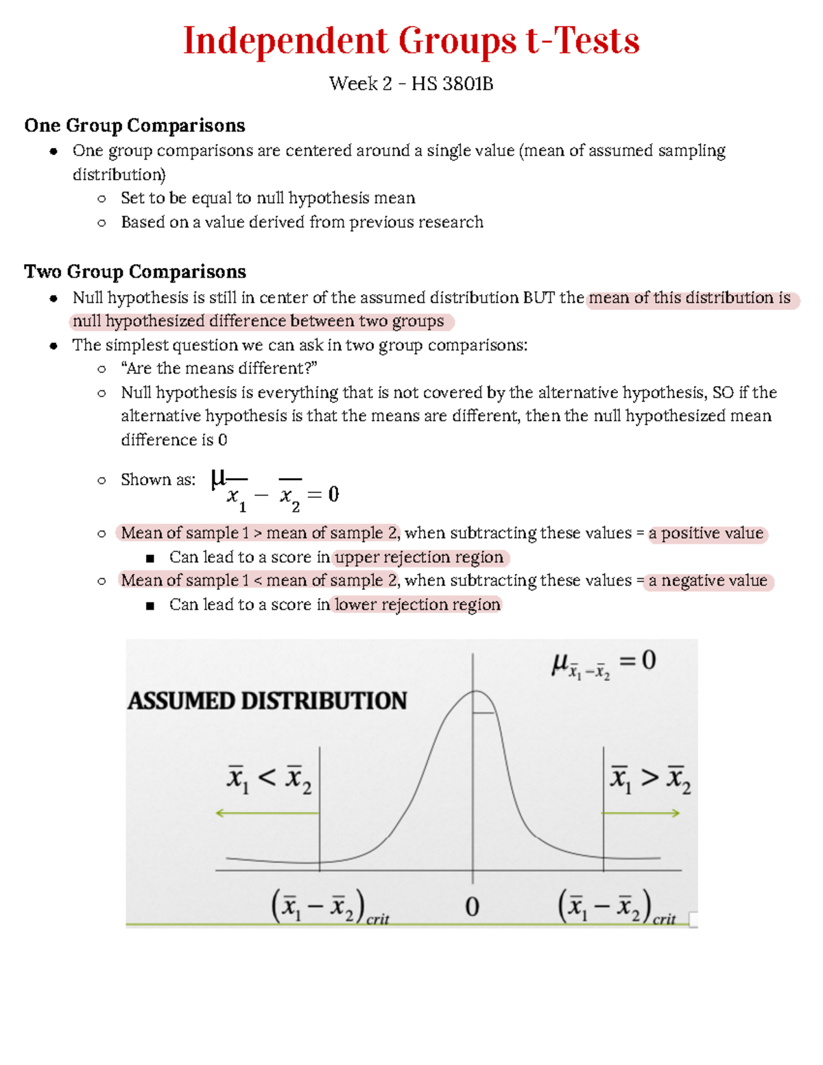 Week 4 independent Group T tests - Independent Groups t-Tests Week 2 ...