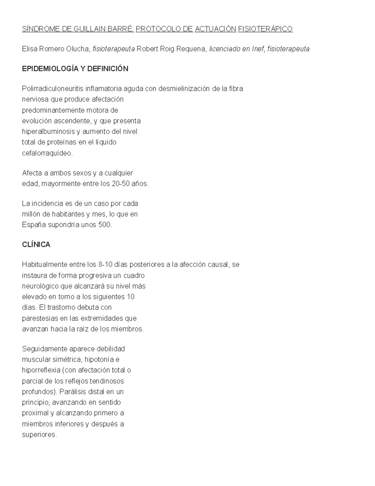 Síndrome DE Guillain Barré - SÍNDROME DE GUILLAIN BARRÉ: PROTOCOLO DE ACTUACIÓN FISIOTERÁPICO ...