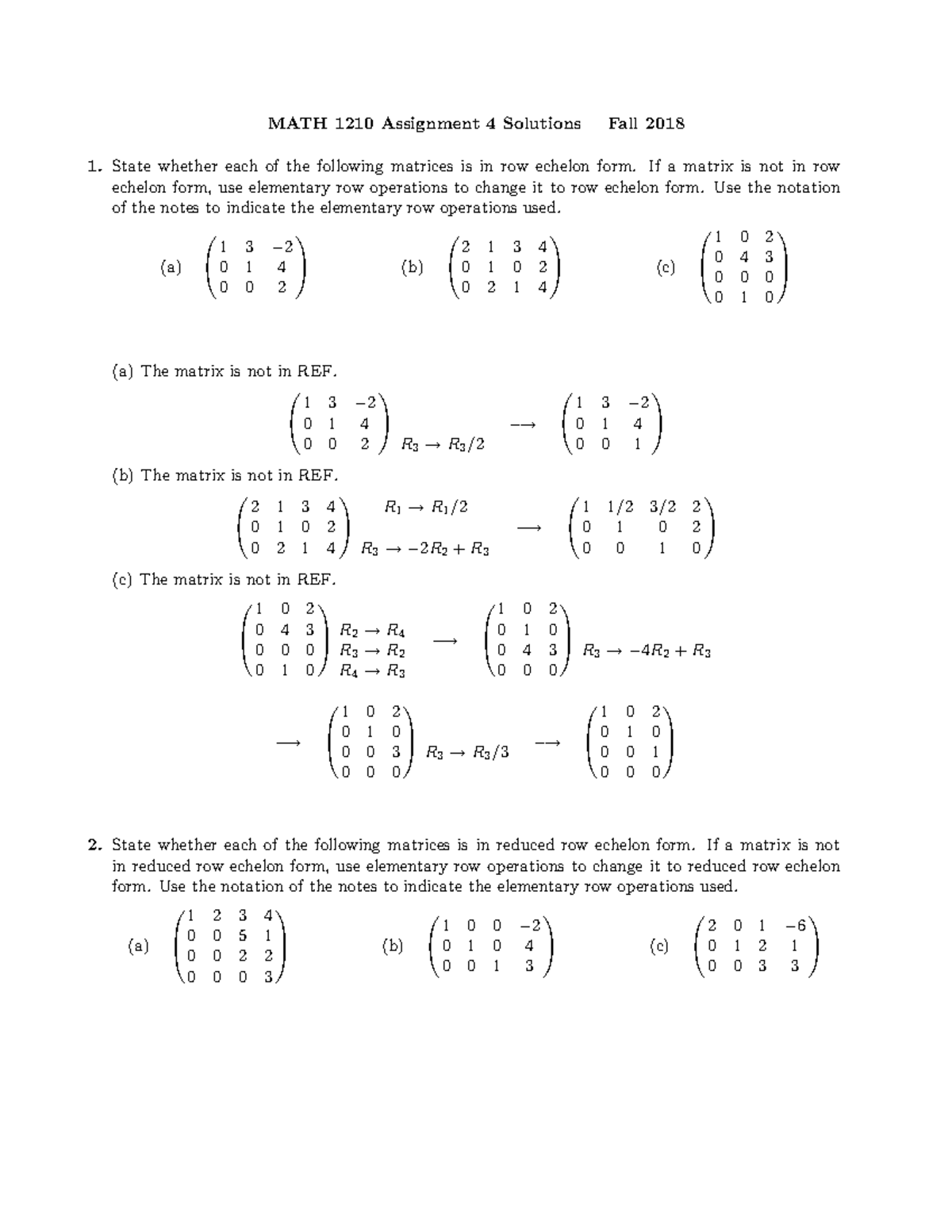 Assignment 4f18s - MATH 1210 Assignment 4 Solutions Fall 2018 State ...