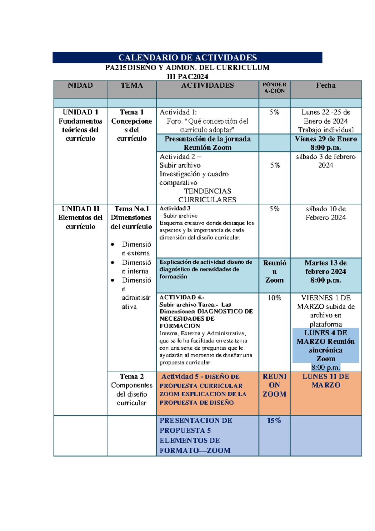 Calendario DE Actividades- Actualizado - Diseño Curricular - CALENDARIO ...