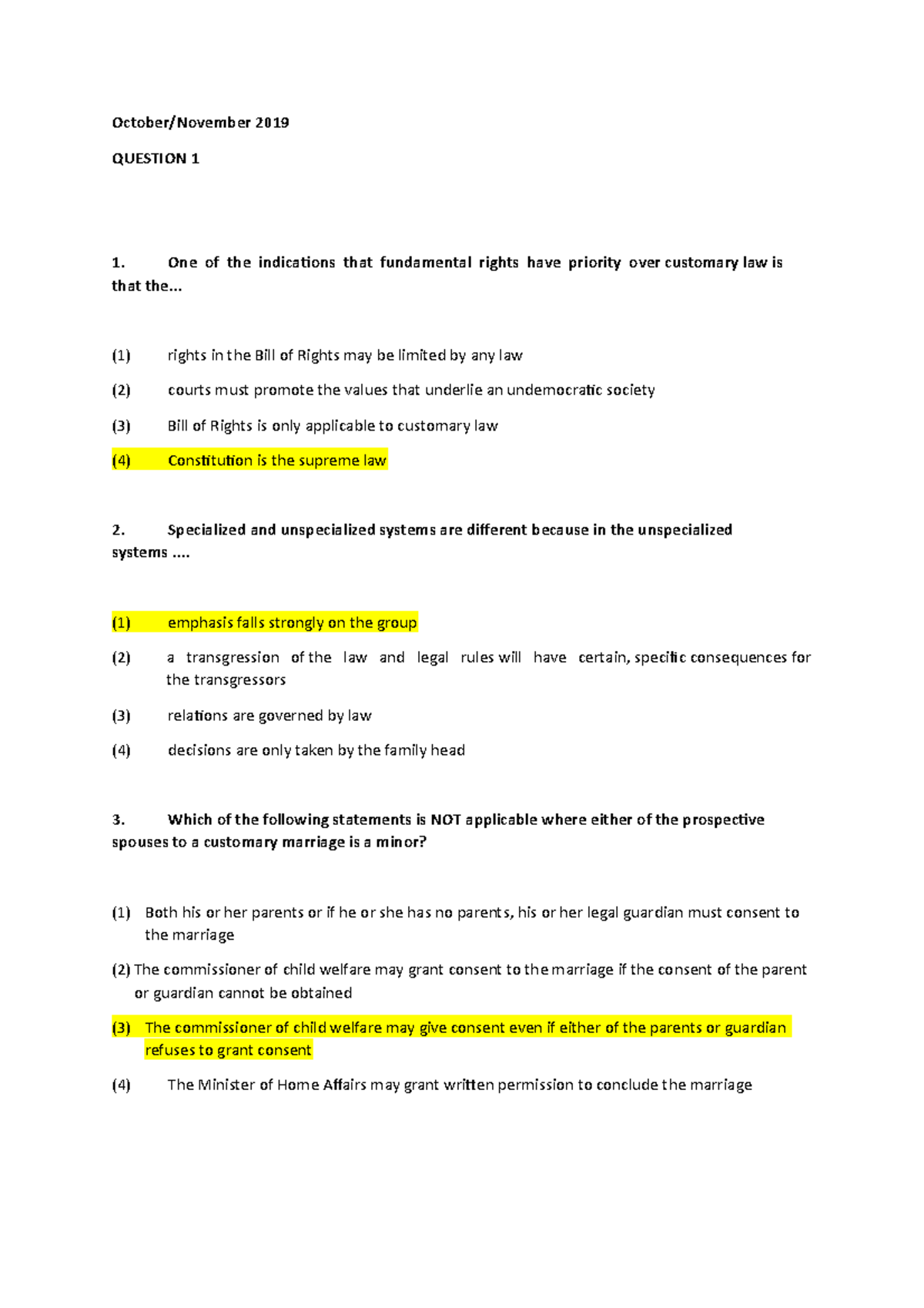 Exam MCQ Questions 2014 2019 October November 2019 QUESTION 1 One Of