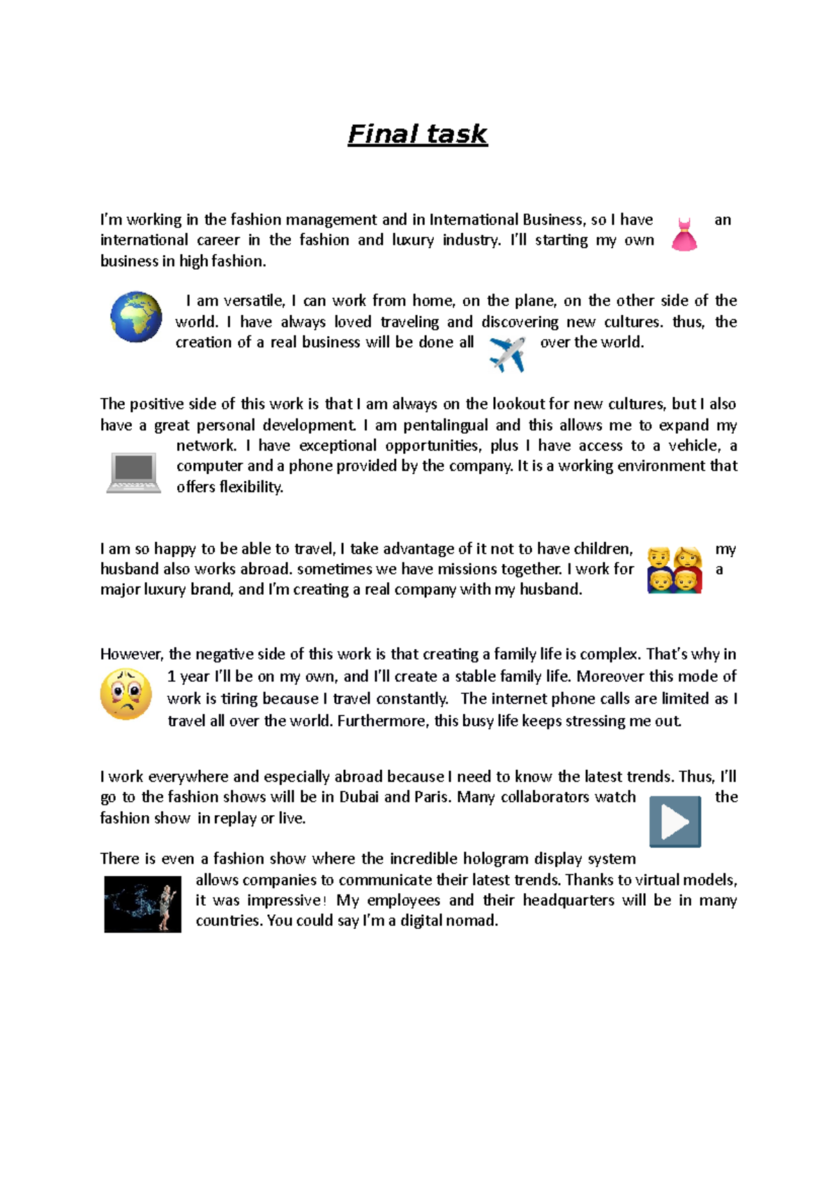 Anglais projet 2 - Final task I’m working in the fashion management and ...