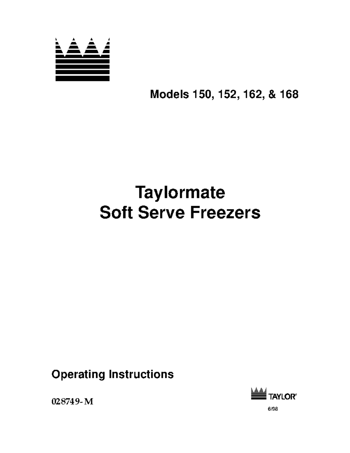 0150op0(Taylor 152-Opr) - Models 150, 152, 162, & 168 Taylormate Soft ...