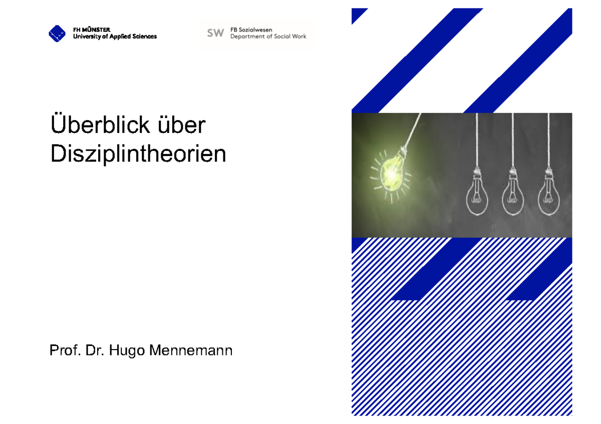 II.8 U berblick Theorien - Überblick über Disziplintheorien Prof. Dr. Hugo Mennemann 2 ...