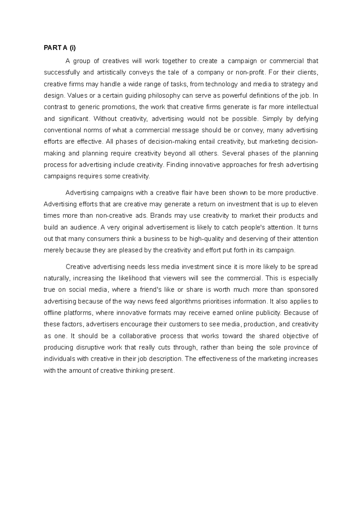 ADV 556 MID TERM TEST - Summary and Example - PART A (i) A group of ...