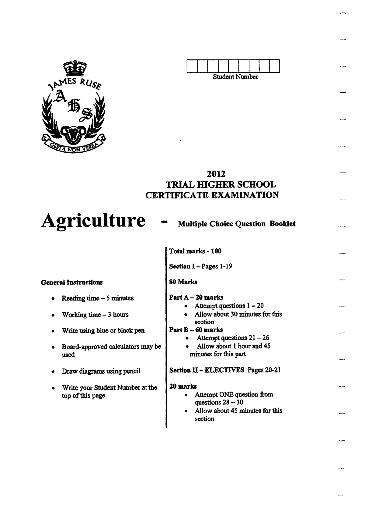 James Ruse 2012 Agriculture Trials - Studocu