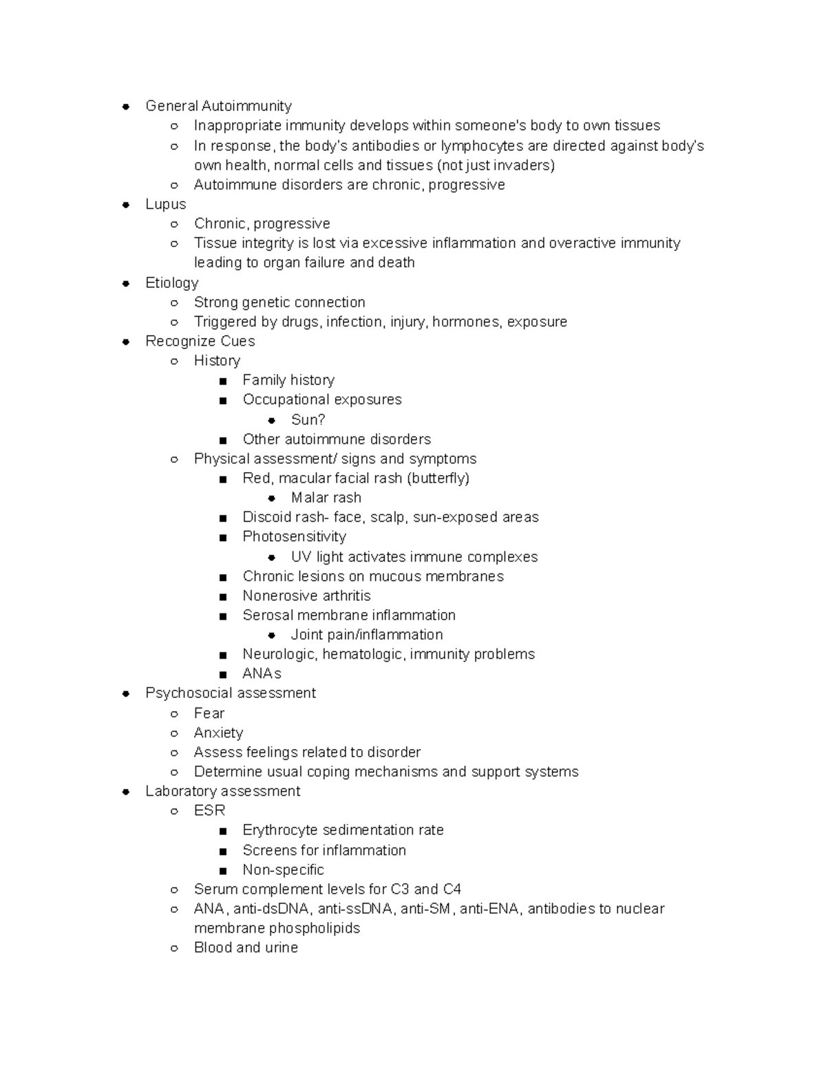 Systemic Lupus Erythematosis Notes - General Autoimmunity Inappropriate ...
