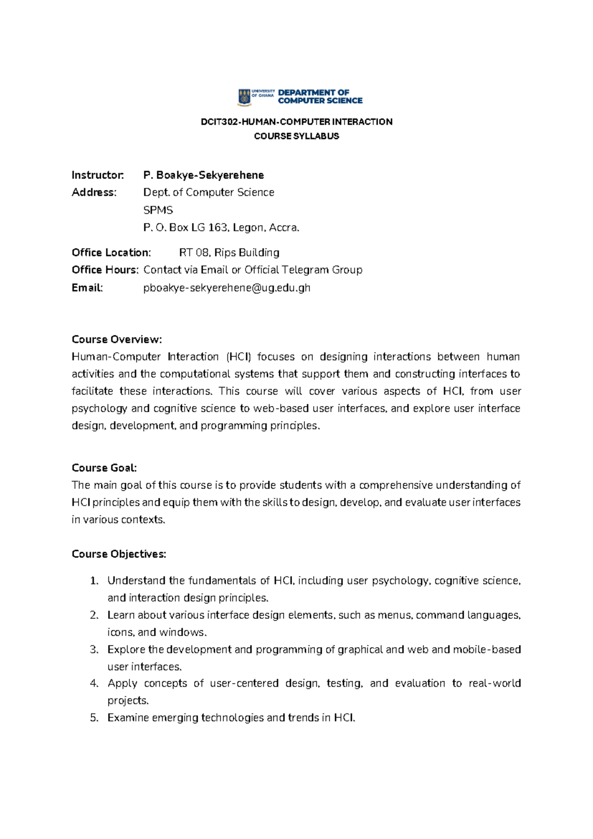 DCIT302- Human- Computer Interaction Course Syllabus 1 - DCIT302-HUMAN ...