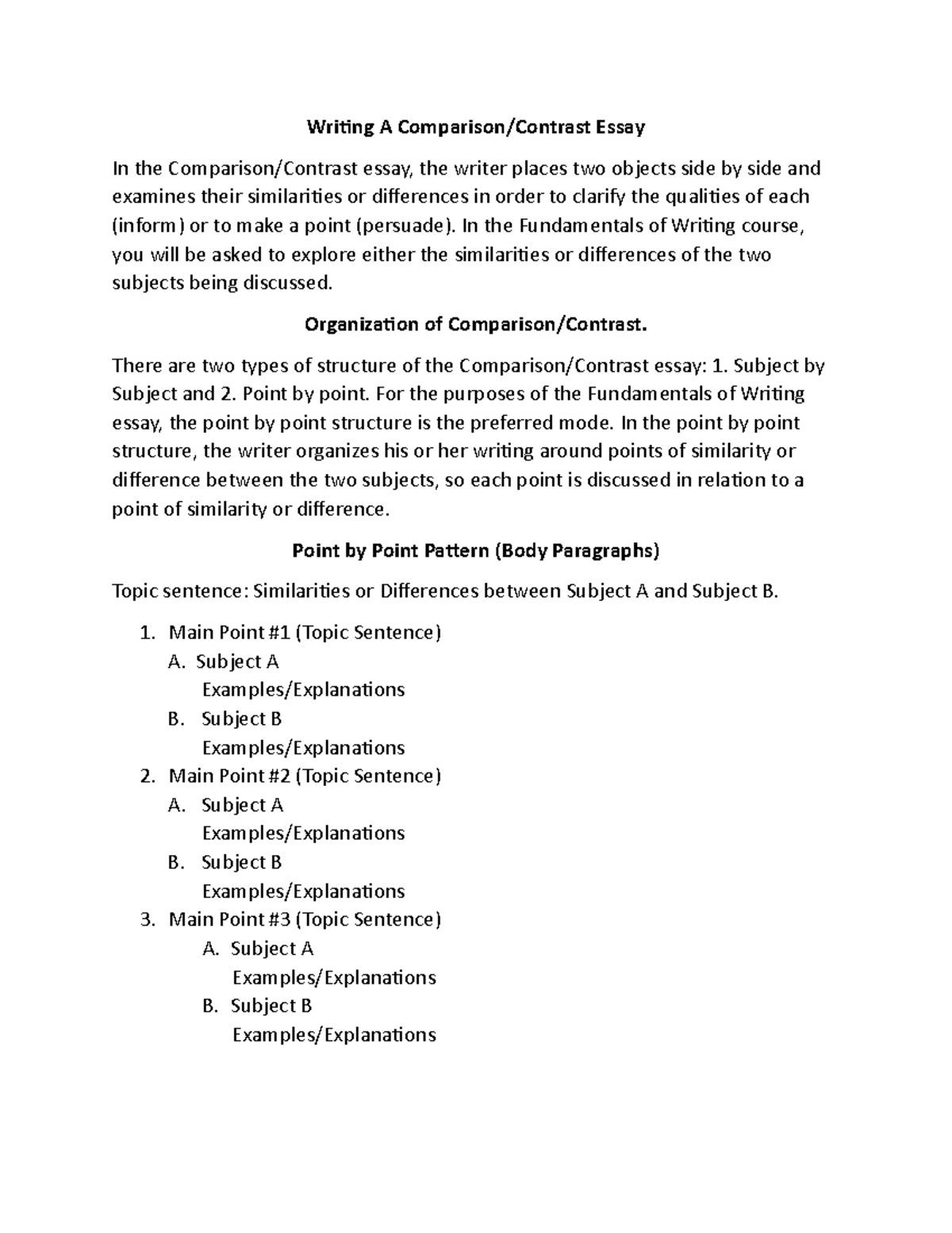 Comp ^L0 Comp Essay - student - Writing A Comparison/Contrast Essay In ...