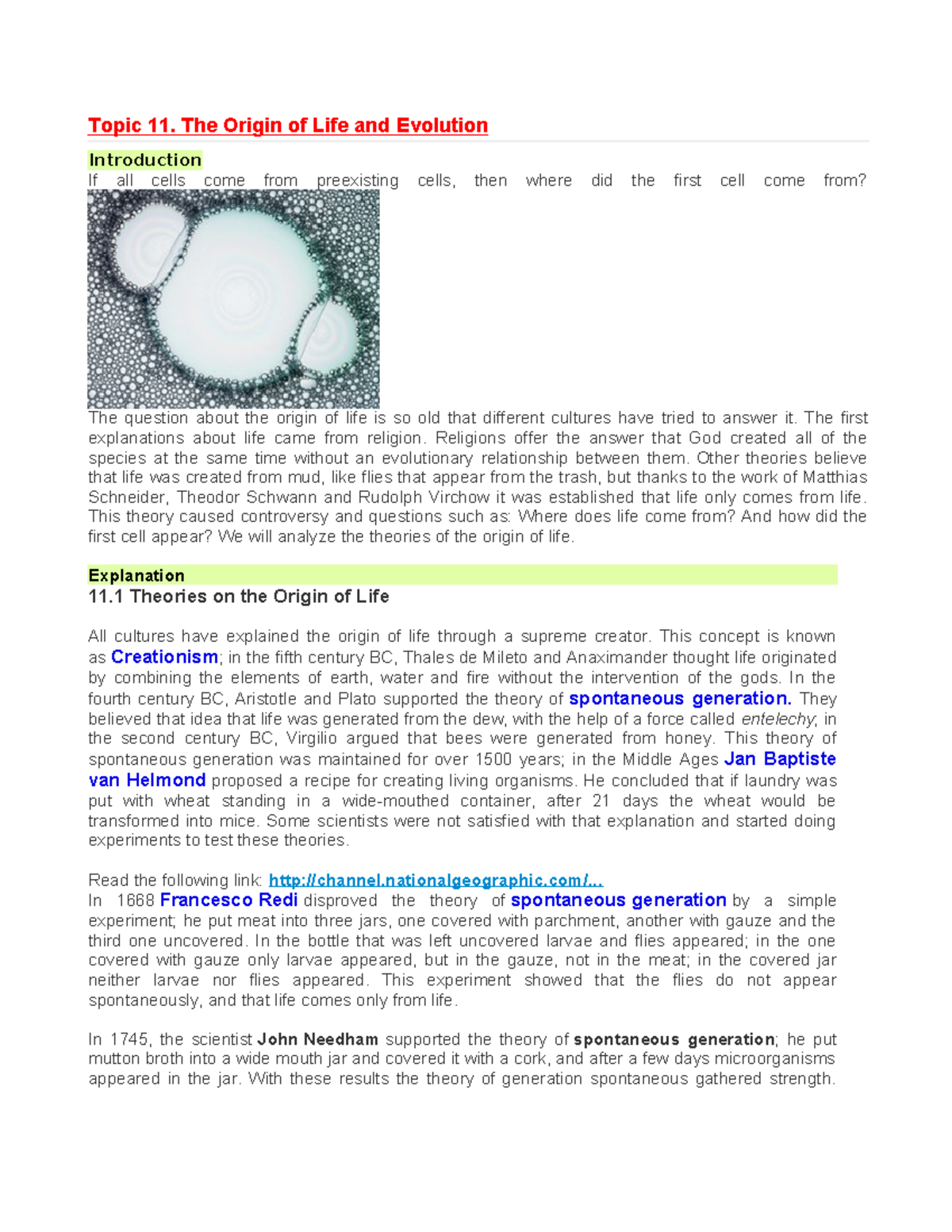 Life science modulo 3 todos los temas - Topic 11. The Origin of Life ...