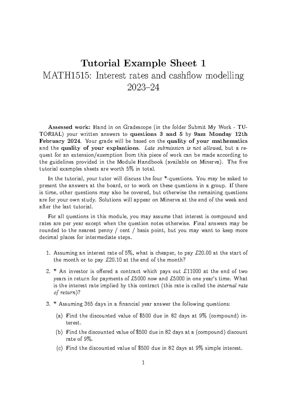 MATH1515 Tutorial 1 Exercise Sheet - Tutorial Example Sheet 1 MATH1515 ...