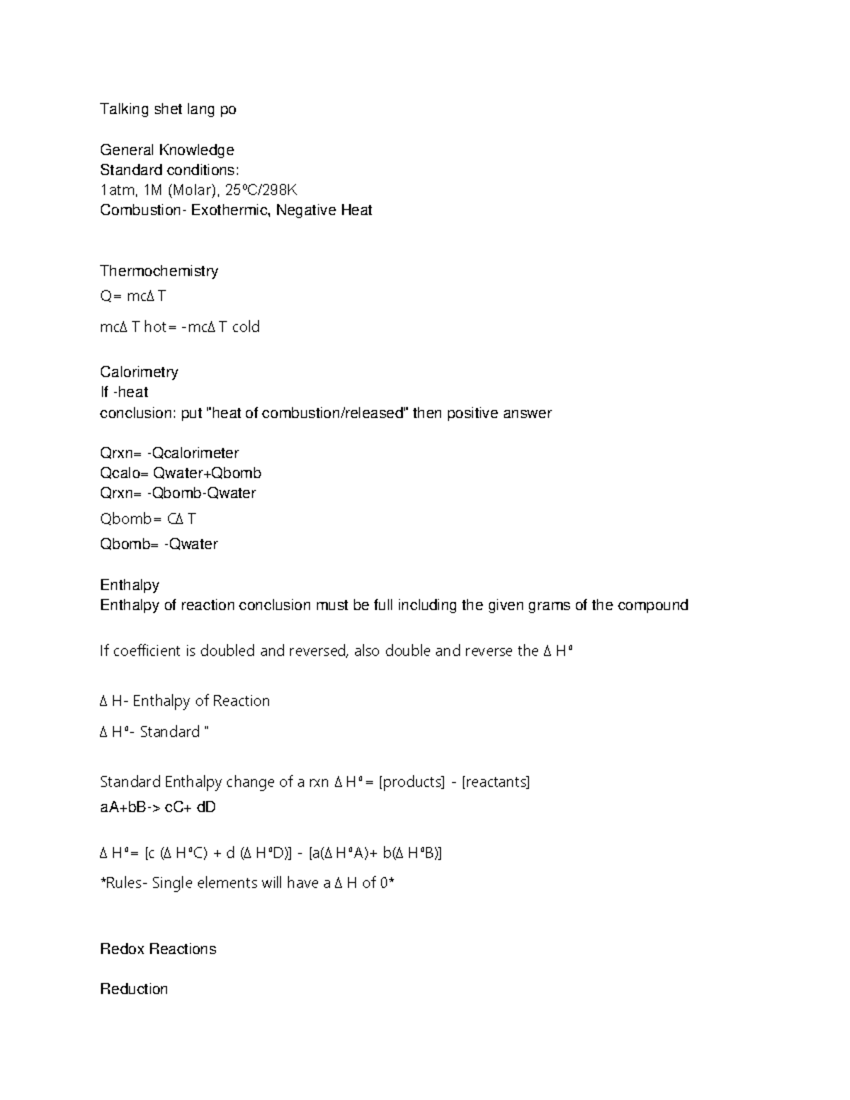 Chemistry 131 C2 - Summary notes - Talking shet lang po General ...