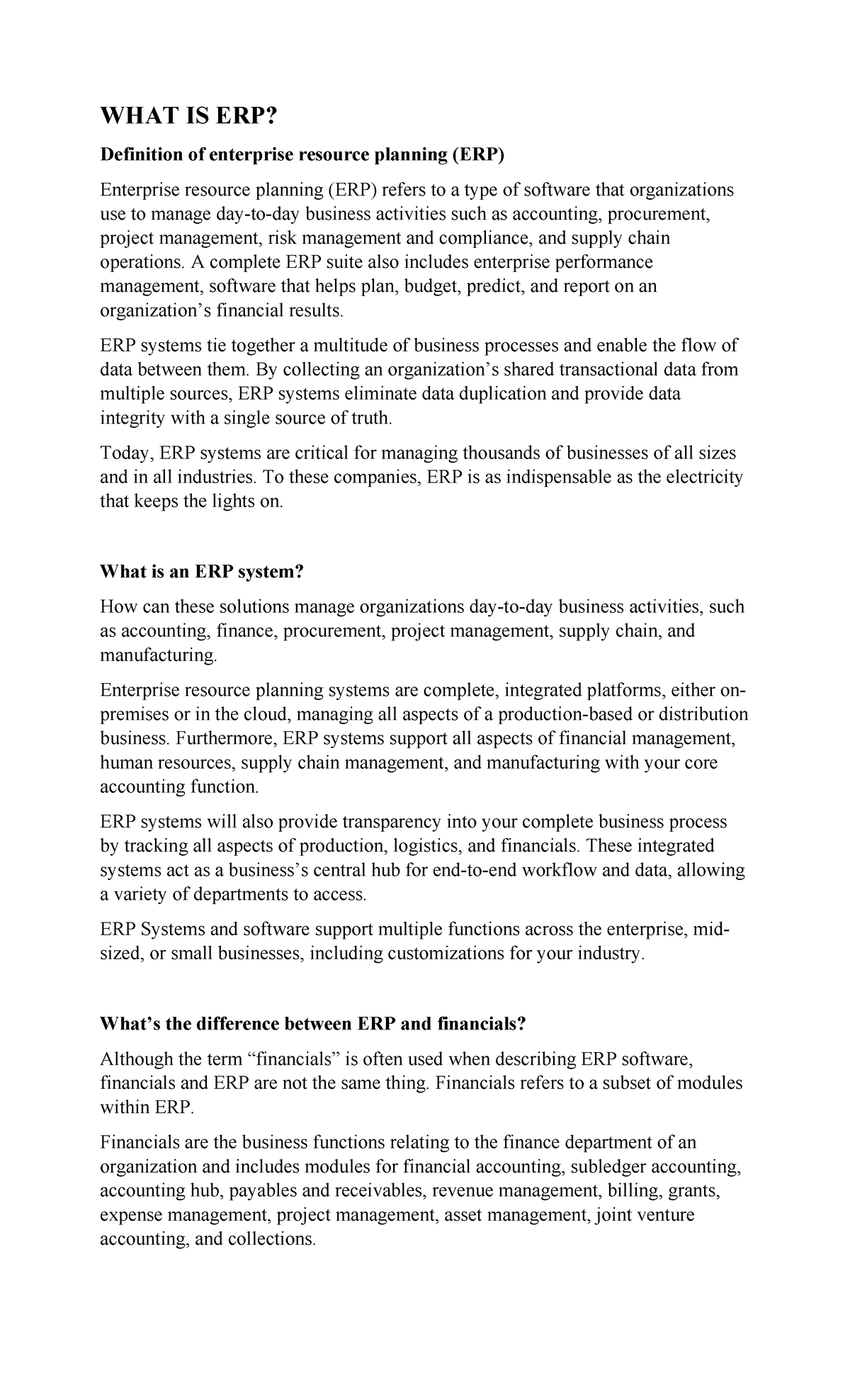 WHAT IS ERP - Enterprise Resource Planning - WHAT IS ERP? Definition of ...