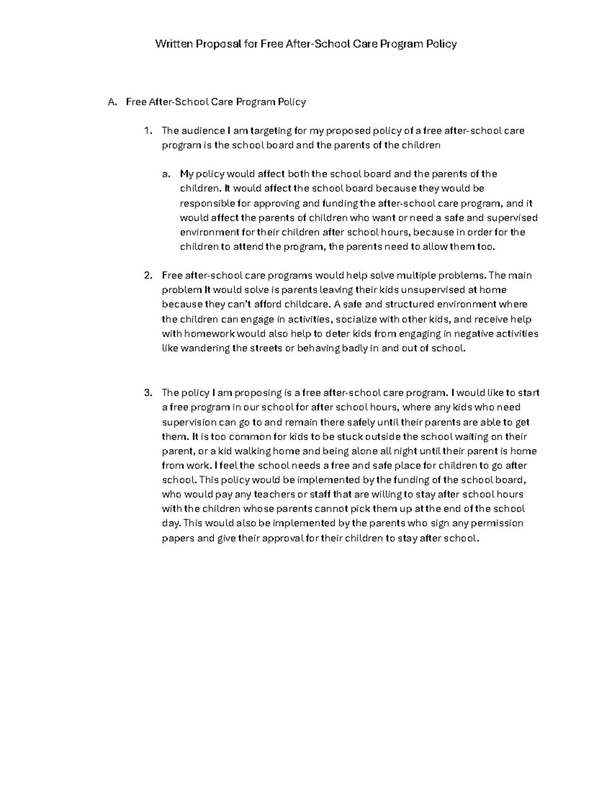 Intro to comm Task 3 Written Proposal - Written Proposal for Free After ...