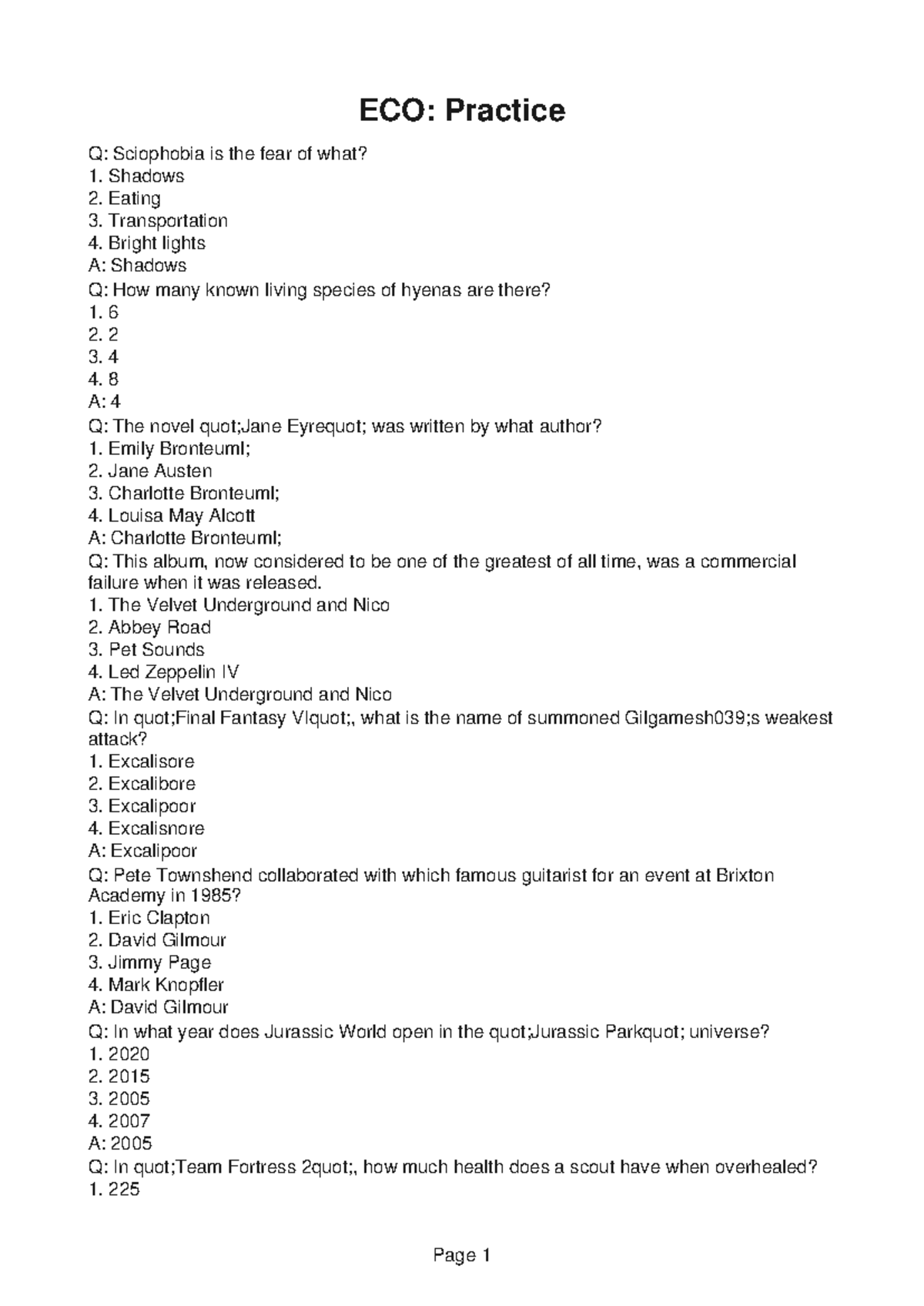 ECO203-Presentation-9 - ECO: Practice Q: Sciophobia is the fear of what ...