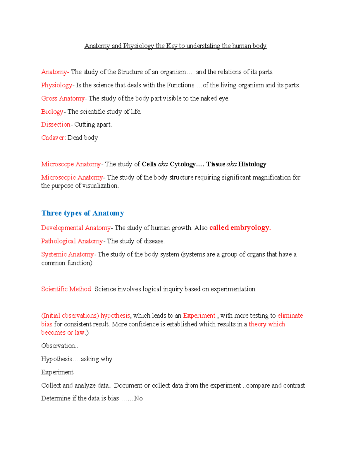 Anatomy and Physiology notes January 2023 - Anatomy and Physiology the ...