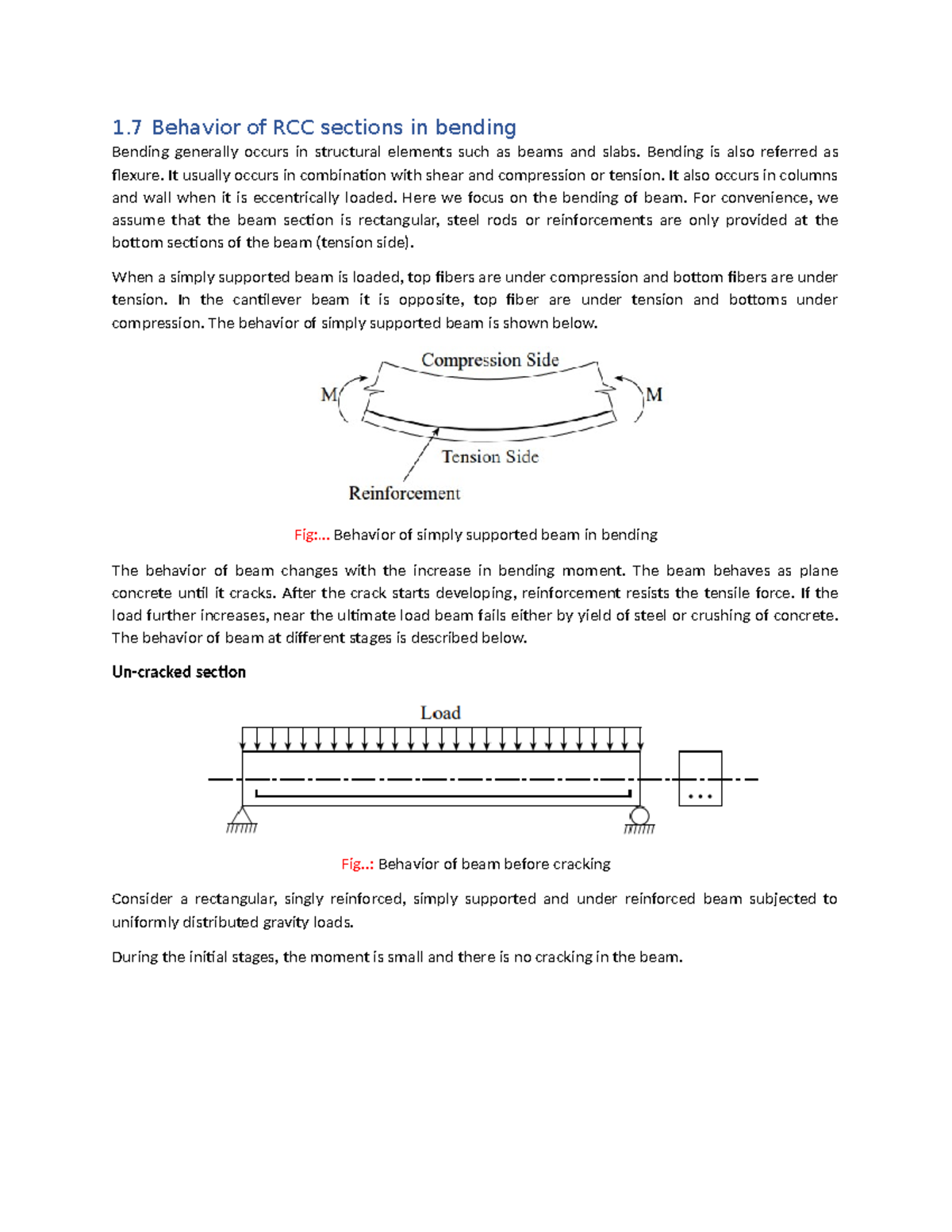 1.7 Behavior of RCC - study - 1 Behavior of RCC sections in bending ...