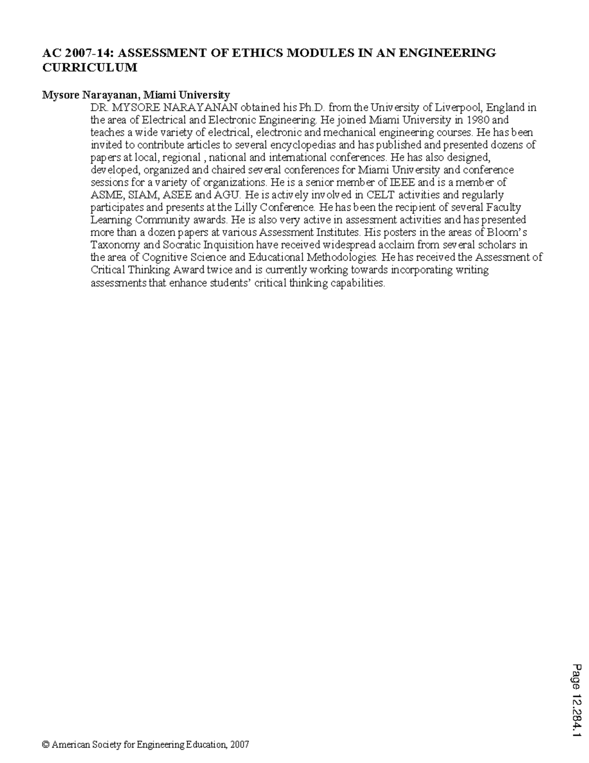 Assessment of ethics modules in an engineering curriculum - AC 2007-14 ...