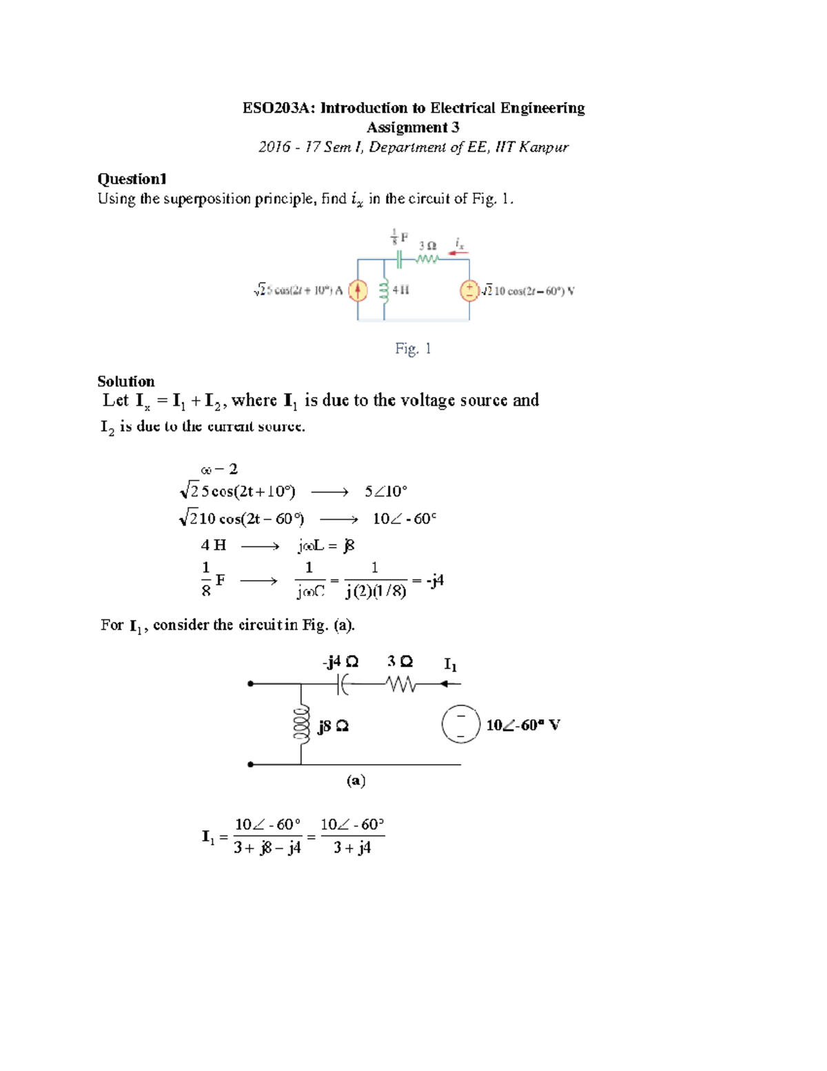 Assignment 3 sol - ESO203A: Introduction to Electrical Engineering ...
