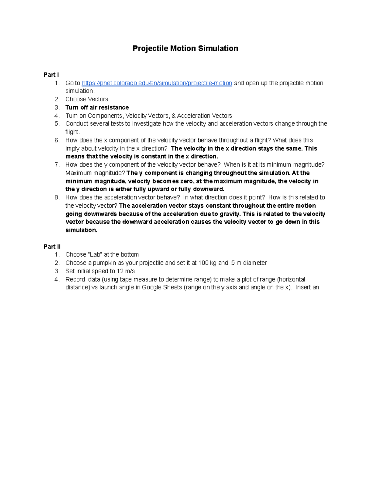 Projectile Motion Intro - PHet - Projectile Motion Simulation Part I 1 ...