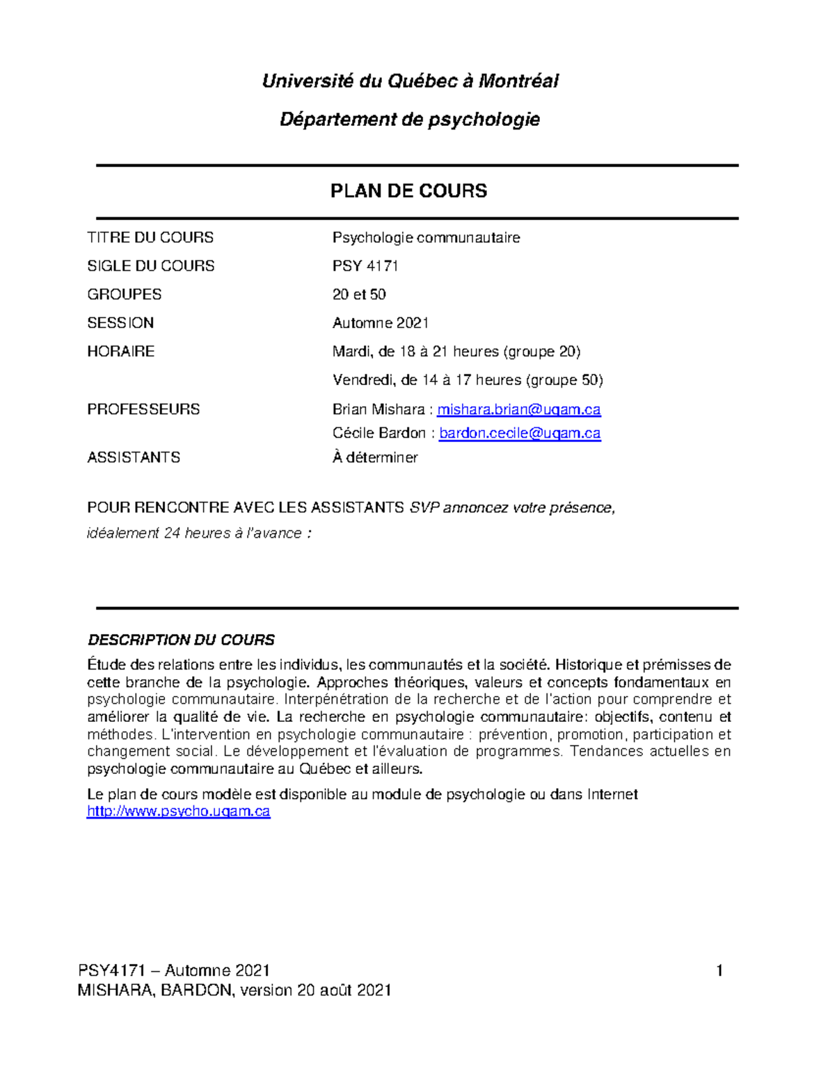 4171 20 50 brian mishara cecile bardon - PSY4171 – Automne 2021 1 ...