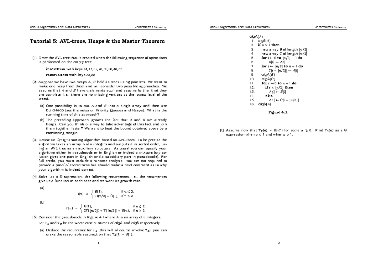 Tutorial 05 - AVL-trees, Heaps & the Master Theorem, Questions. - Inf2B Algorithms and Data ...