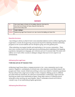 9-1 Project Three Response Memo - Module 9-1 Project Three: Applying ...