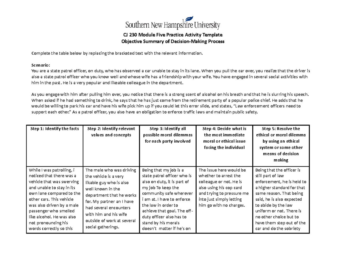 CJ 230 Module Five Practice Activity Template - CJ 230 Module Five ...