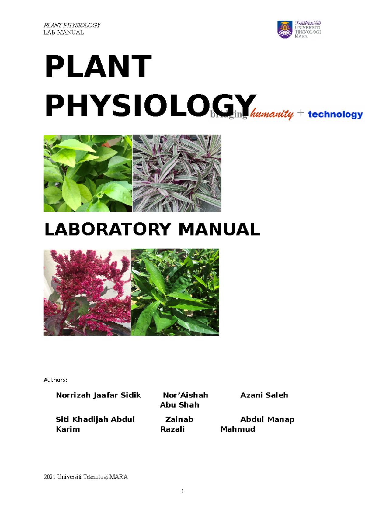 Lab Manual Bio611 Okt 2022 Cawangan Lab Manual Plant Physiology Laboratory Manual Authors