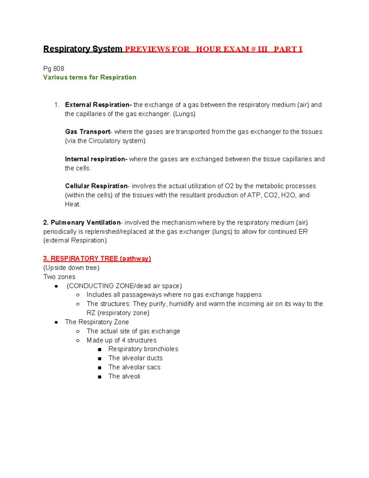 Anatomy 3rd hour exam semester 2 - Respiratory System PREVIEWS FOR HOUR ...