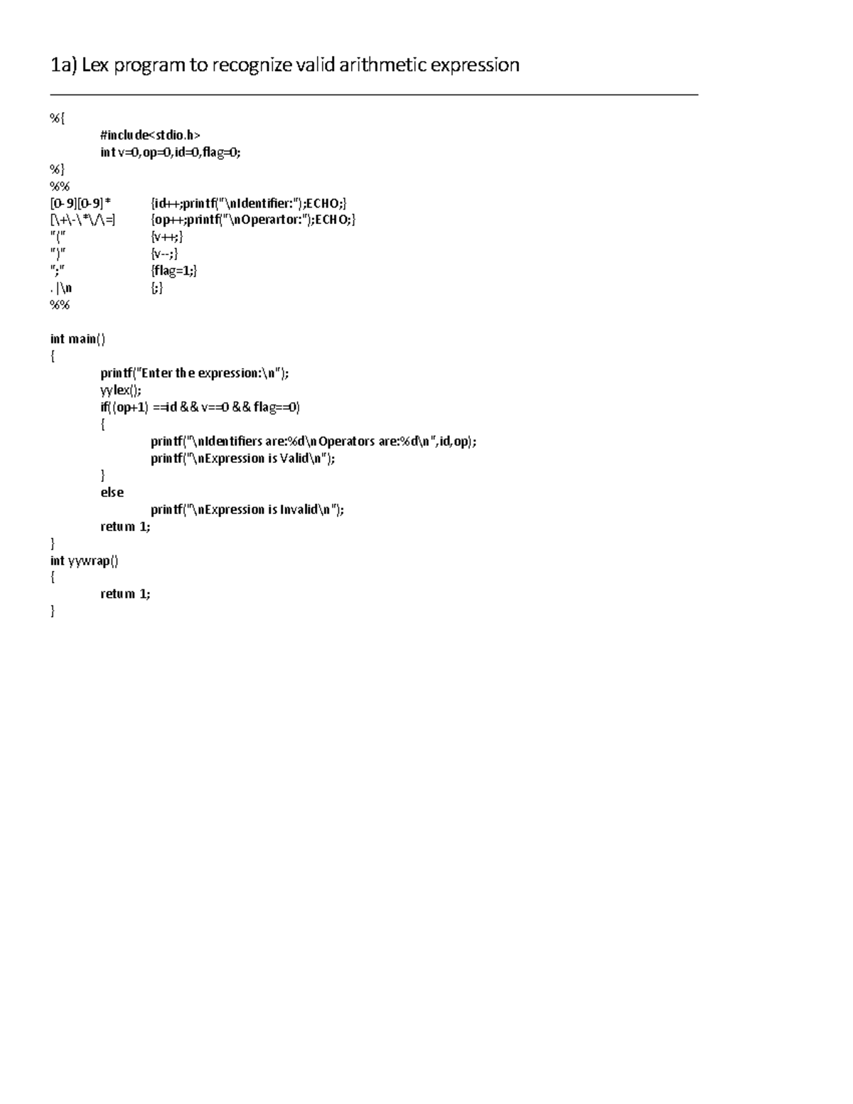 OS and CD lab prgs simplified 220701 104159 - 1a) Lex program to recognize valid arithmetic ...