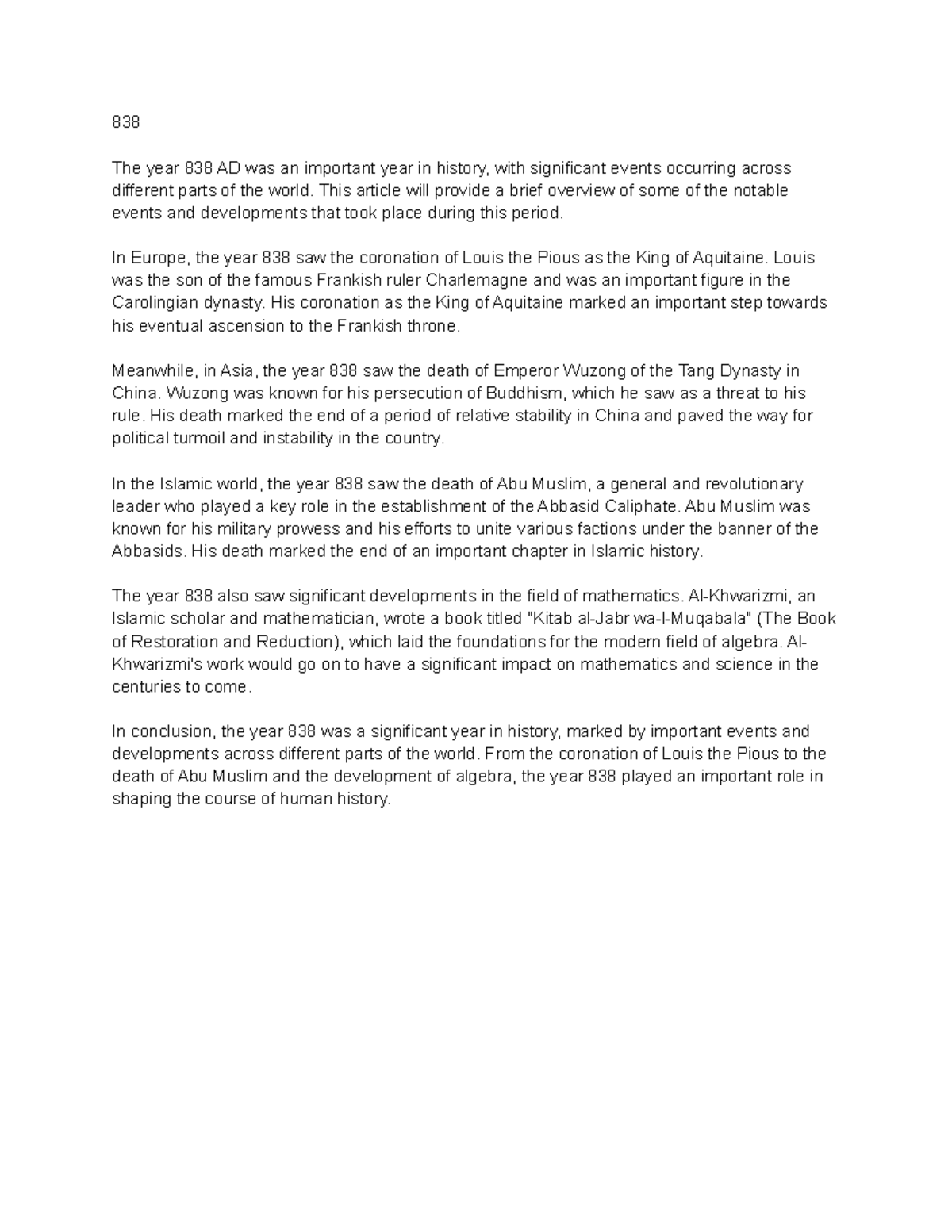 Untitled document (55) - 838 The year 838 AD was an important year in ...